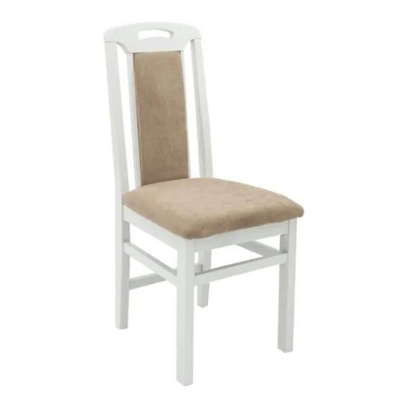 Scaune din lemn alb lucios, tapițerie crem