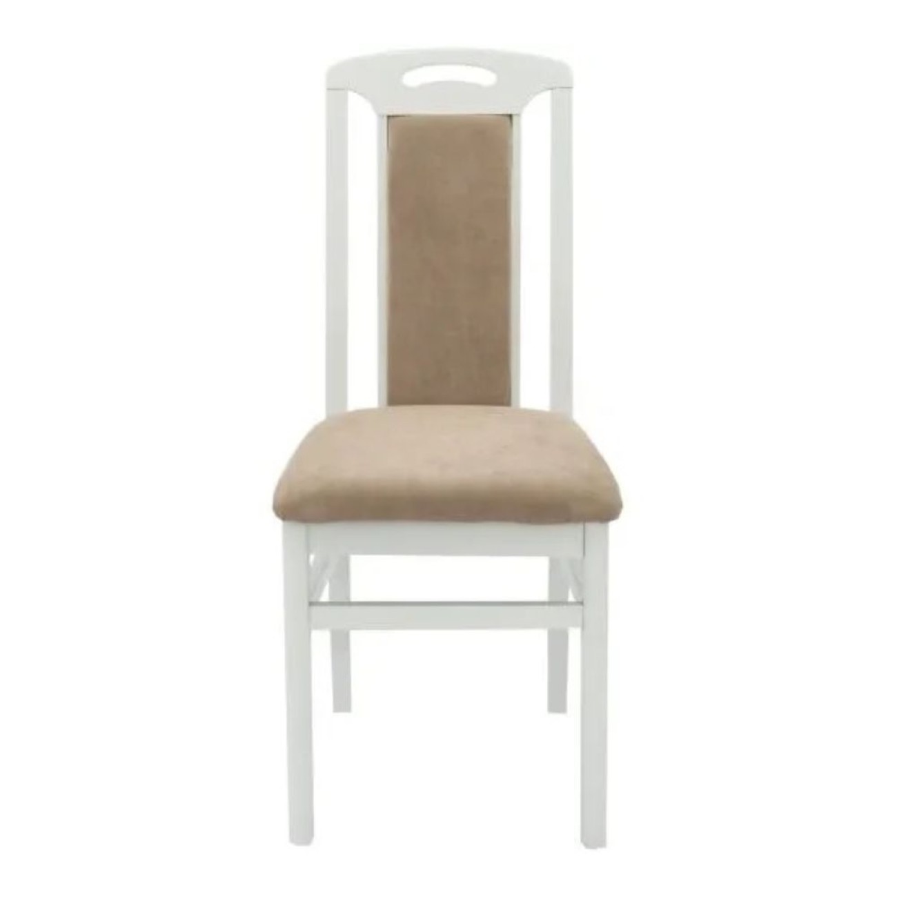 Scaune din lemn alb lucios, tapițerie crem