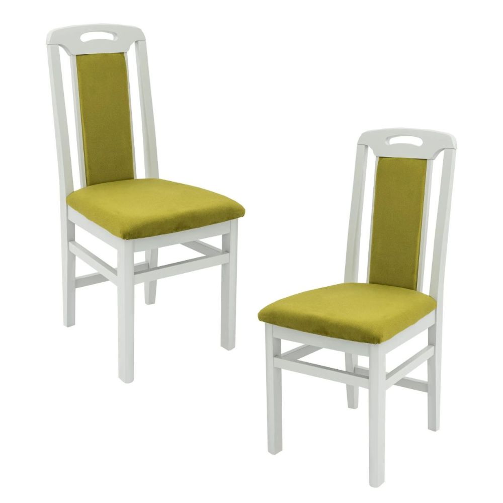 Scaune din lemn alb lucios, tapițerie verde