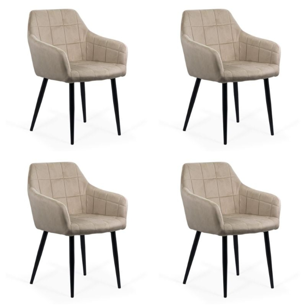 Set 4 scaune din catifea cu picioare metalice BUC 260 Bej
