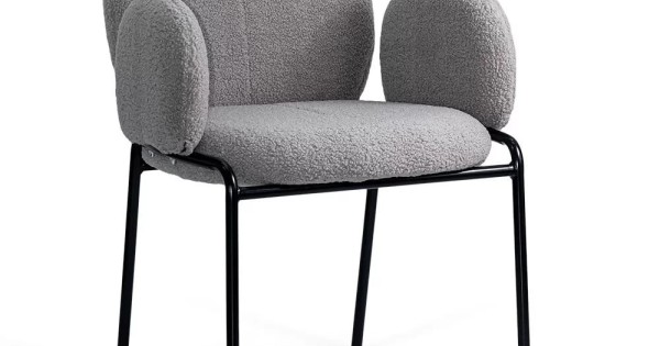 Scaun dining din material boucle pe cadru metalic BUC 281 gri