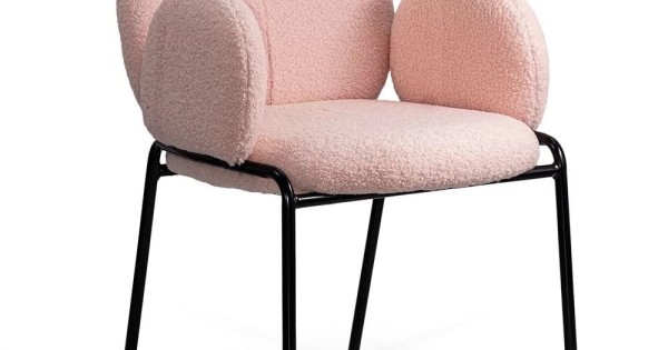 Scaun dining din material boucle pe cadru metalic BUC 281 roz