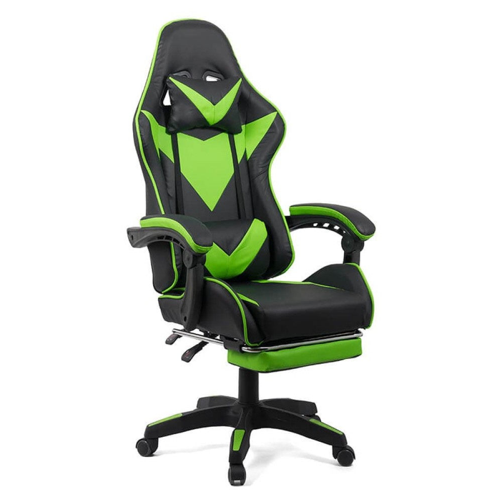 Scaun gaming reglabil si suport picioare verde/negru OFF 299