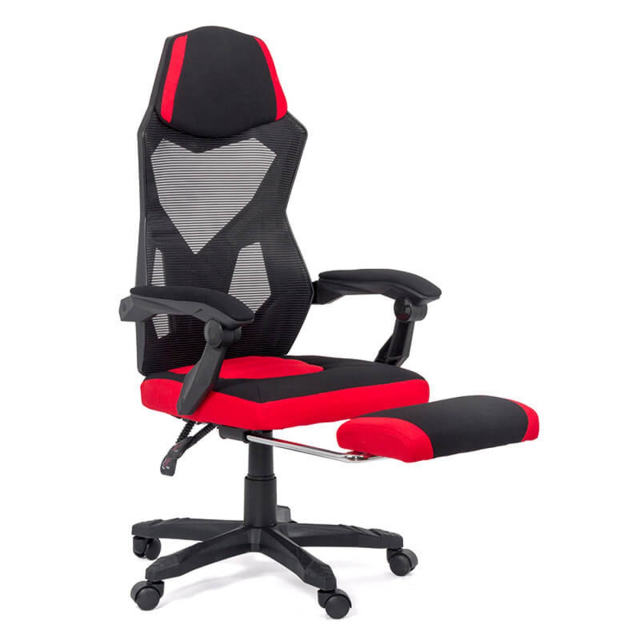 Scaun gaming roșu-negru cu suport de picioare