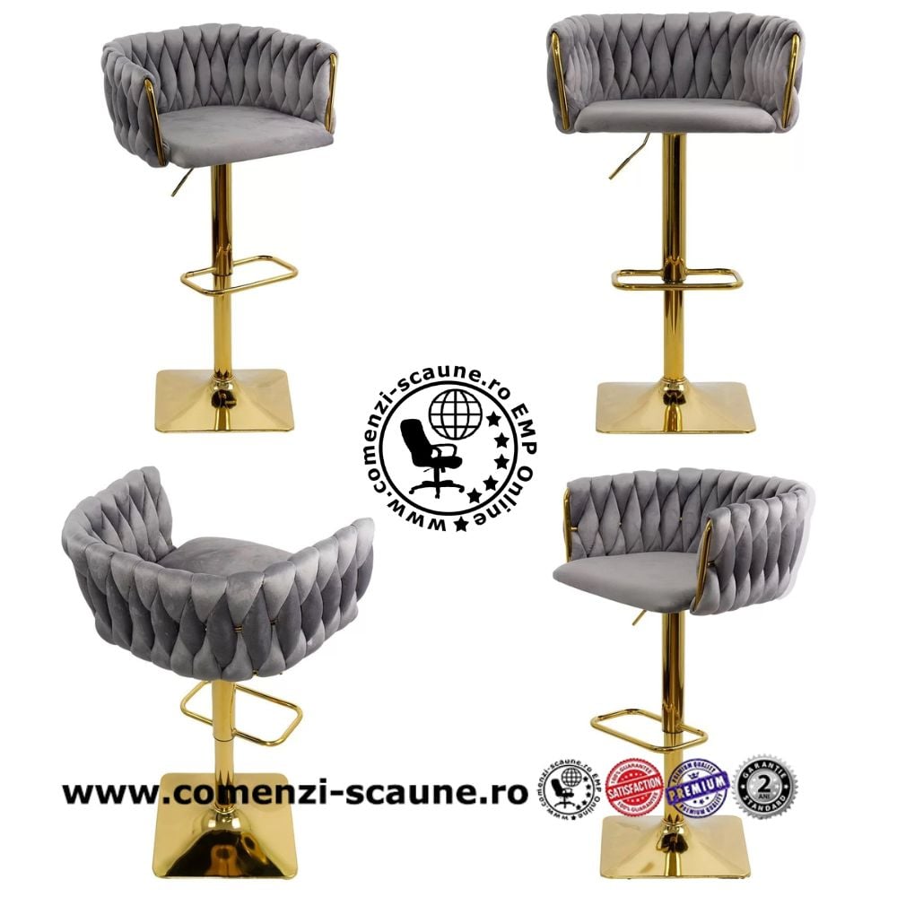 Scaune de bar și insulă bucătărie din catifea ABS118P gri